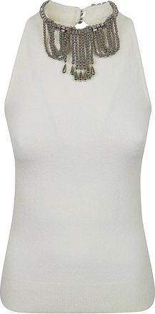 Paco Rabanne Femme, Tops, Beige, Taille: 40 FR Haut Brod&eacute; Orn&eacute; de Bijoux