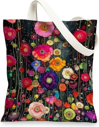 Generic Sac fourre-tout en toile à motif floral, sacs dépicerie réutilisables et légers, 33 x 38 cm