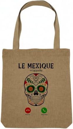 Fabulous Sac Shopping Tote Bag Aspect Lin - Le Mexique MAppelle Calavera Culture - Sac de Courses Toile Epaisse 360g Beige Naturel Cabas Port&eacute; Epaule Solide Im