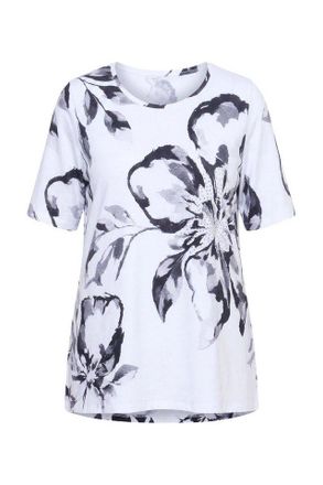 Ulla Popken T-Shirt T-Shirt Bl&uuml;ten A-Linie Rundhals Halbarm