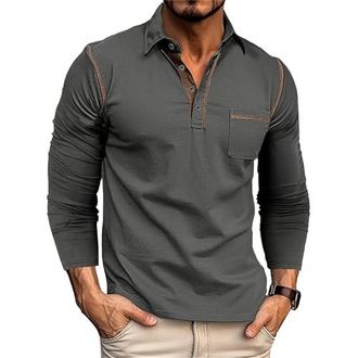 Generic Chemises Henley d&eacute;contract&eacute;es tendance &agrave; manches longues de couleur unie confortables et l&eacute;gers avec poche pour le golf, gris fonc&eacute;, XXL