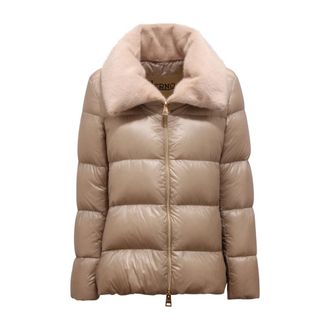 Herno Femme, Vestes, Beige, Taille: 36 FR Doudoune Ultralégère avec Col en Fausse Fourrure