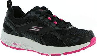 Skechers Femme Go Run Consistent Baskets, Black Leather/Synthetic/Pink Trim/Textile, 36.5 EU