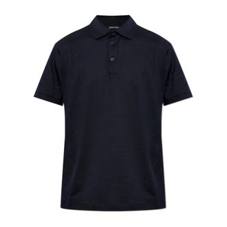 Giorgio Armani Polohemd aus Seide-Baumwoll-Mischgewebe - - Tops - Herren - Blau - 2XL