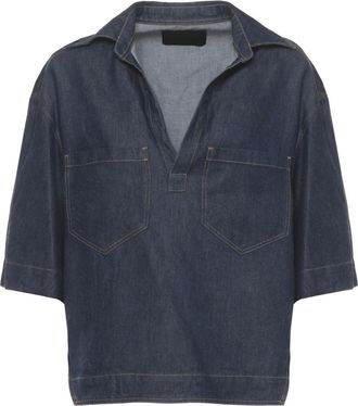Dondup Femme, Blouses et Chemises, Bleu, Taille: 34 FR Blouse en jean &agrave; col en V