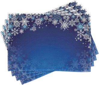 Abakuhaus Weihnachten Platzmatten, Verschiedene Schneeflocken, Tischdeko aus Farbfesten Stoff für das Esszimmer und Küche, Blassblau Marineblau
