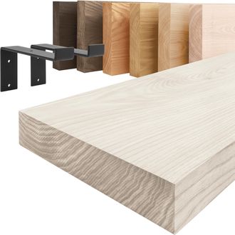 Lamofootwear Manufaktur Wandregal Holz Gerade | Regal Farbe: Weiß | mit schwarzem Original Regalträger | 100 cm