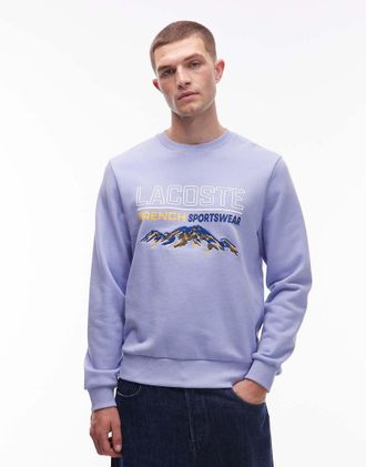 Lacoste Sweatshirt in Flieder mit Grafik-Blau