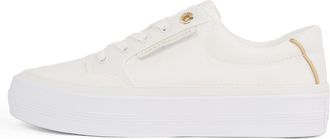 Tommy Hilfiger Damen Vulcanized Sneaker Essential Textile Plateau, Weiß (Ecru), 41