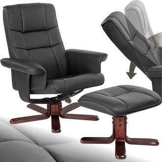 TecTake Fernsehsessel mit Hocker, Relaxsessel mit Liege- und Schlaffunktion, TV Sessel drehbar, bequemer Lesesessel für Wohn- und Schlafzimmer - schwarz/brown