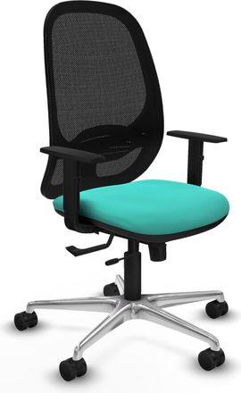 Piqueras y Crespo Drehstuhl mit 1D-Armen, h&ouml;henverstellbare Lendenwirbelst&uuml;tze, ausgestattet mit Syncro/Traslack und Schneideschaum, Schwarz/T&uuml;rkis