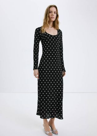 Mango Langarmkleid mit Tupfen schwarz - Damen - XS - MANGO