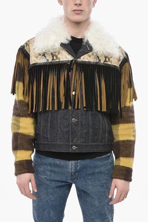 Dsquared2 Western Mesh-Up Jacket in Mixed Fabrics with Fringes Dsquared2