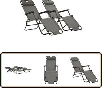 vidaXL Vidaxl - Klappbare Sonnenliegen 2 Stk. mit Fußablage Grau - Klappstuhl - Gartenliege - Sonnenschirm - Outdoor Möbel - Pool Accessoire