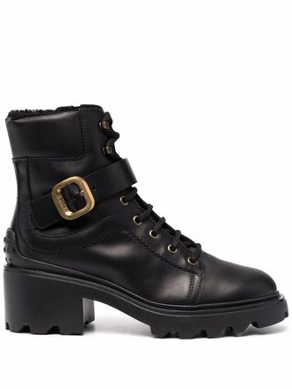 Tod's bottines en cuir &agrave; int&eacute;rieur fourr&eacute; - Noir