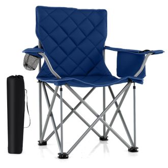 Giantex Campingstuhl Faltbar, Angelstuhl mit Armlehne & Getr&auml;nkehalter, Faltstuhl Gartenstuhl mit K&uuml;hltasche & Tragetasche, gepolsterter Klappstuhll f&uuml;r Garte