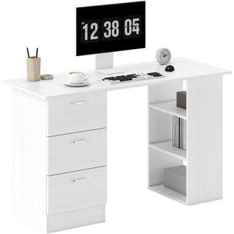 HOMCOM Bureau avec rangement, table informatique 120 x 50 cm, bureau dordinateur avec &eacute;tag&egrave;res et tiroirs, pour petits espaces, chambre &agrave; coucher