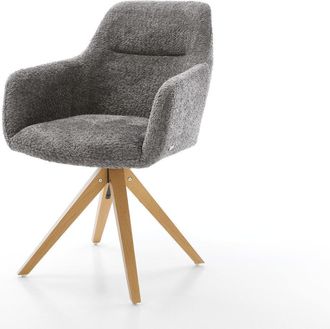 DELIFE Drehstuhl Pejo-Flex Boucl&eacute; Grau Holzgestell kantig 180&deg; drehbar, Esszimmerst&uuml;hle