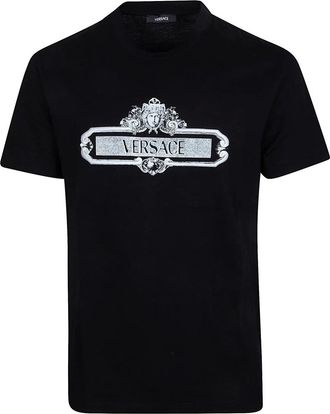 Versace Homme, Tops, Noir, Taille: M T-shirt en coton avec logo