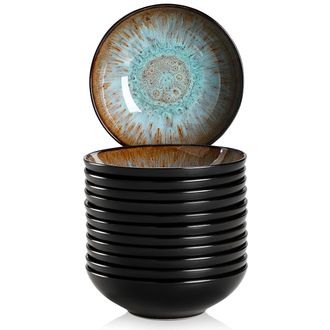 VANCASSO Kombiservice Steinzeug, vancasso BUBBLE 12 teiliges Suppenteller aus Steingut, Tellerset 950ml, f&uuml;r 4-12 Personen