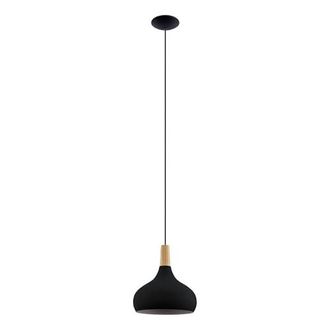 Eglo Suspension luminaire Sabinar, lustre scandinave pour salon et salle &agrave; manger, lampe de plafond suspendue en m&eacute;tal noir et bois nature, FSC100HB, douil