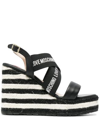Love Moschino sandales compens&eacute;es &agrave; rayures - Noir