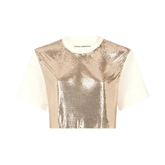 Paco Rabanne Sequin Kurzarm Cropped Top - - Tops - Damen - Beige - M