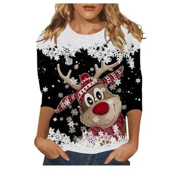Generic T-shirt de Noël pour femme - Manches 3/4 - Col rond - Drôle - Élégant - Pull de Noël - Automne - Manches longues - Coton - Vêtements de Noël, 2-b - No