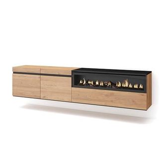 Skraut Home | TV-Schrank, Lowboard | f&uuml;r Wohnzimmer und Esszimmer | 200x45x35cm | F&uuml;r TV-Ger&auml;te bis zu 80 | Elektrokamin. Ma&szlig;e | H&auml;ngend | Moderner Stil | Eiche S
