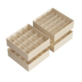 Songmics Lot de 4 organiseurs de tiroir, 80 compartiments (2 x 16 + 2 x 24), organiseur de placard pliable, 30 x 30 x 10 cm, séparateurs de rangement, boîtes p
