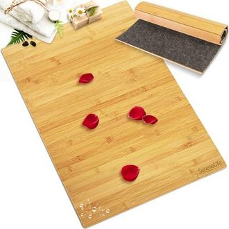 SereneLife Tapis de Bain en Bambou Naturel - Tapis de Sol Pliable R&eacute;sistant &agrave; lEau et aux Intemp&eacute;ries pour Salle de Bain et Douche, Design &agrave; Lattes Multiples, An