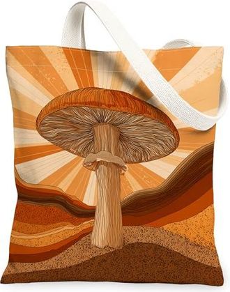 Generic Sacs fourre-tout en toile motif champignon, sacs dépicerie réutilisables, sacs dépicerie réutilisables, légers et lavables en toile pour lautomne, Ora