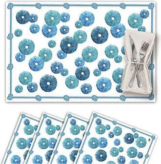 Vilber 4er-Set Tischsets aus Vinyl, waschbar, wasserdicht, schmutzabweisend, rutschfest, rutschfest und hitzebeständig, Marineblau, Blau