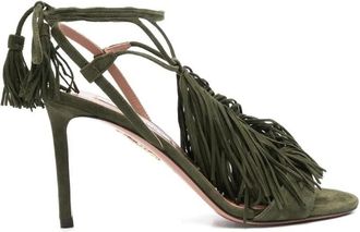 Aquazzura Sandalen - Fern Green Tie-Fastening Stiletto Sandals - Gr. 37,5 (EU) - in Schwarz - f&uuml;r Damen
