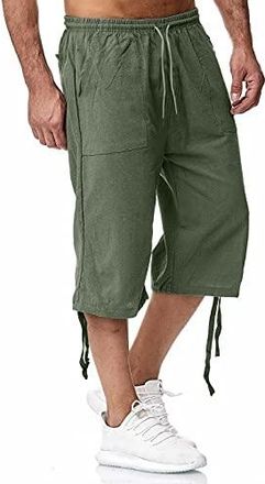 Generic 2025 Shorts Lin et Bermudas Homme Pantacourt &eacute;t&eacute; 3/4 Pantacourts Coton, pour La Plage, Le Yoga, Le Jogging, Blanc Pantalon Taille Elastique D&eacute;contract