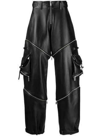 Off-white pantalon en cuir &agrave; poches cargo - Noir