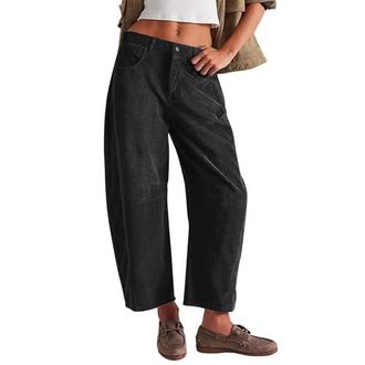 Generic Pantalon gris en Corduroy pour femme - Taille moyenne - &Eacute;lastique - D&eacute;contract&eacute; - Jambes larges - Pantalon baggy avec pantalon pour femme - Taille lon