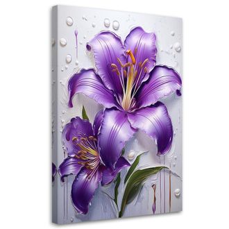 Feeby Bild auf Leinwand - Wandbilder Wohnzimmer Aesthetic - Lilie Blume Lila Gemalte - 80x120 1tlg - Schlafzimmer Wandekoration - Bilder Zimmer - Living Roo