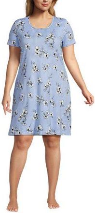 Lands End Knielanges Kurzarm-Nachthemd aus Baumwolle, Damen, Gr&ouml;&szlig;e:52-54 plus, Blau, Baumwolle, by Lands End