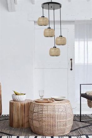 Opviq Elegant Rattan Chandelier, 30 cm Diameter, 70 cm Height | Adjustable E27 Socket, Max 40W | Bohemian & Scandinavian Design for Stylish Spaces