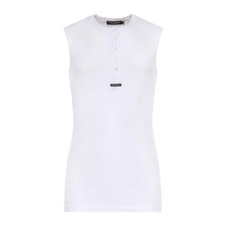 Dolce & Gabbana Homme, Tops, Blanc, Taille: M T-shirt Serafino en coton