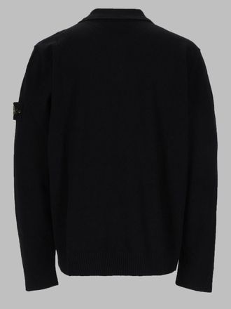 Stone Island Logo-Patch Virgin Wool Polo Shirt - Black