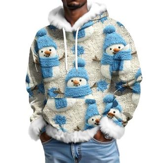 Generic Sweat-shirt à capuche de Noël pour homme avec motif Père Noël et motif floral en matière douce avec empiècement en fausse fourrure et poche à fromage,