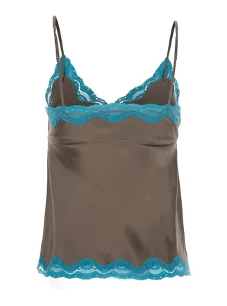 Gold Hawk Womens V-Neck Asymmetrical Spaghetti Strap Top Brown Silk Tops