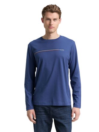 Tom Tailor Tom Tailor Herren 1048584 Langarmshirt Mit Print, 28061 - Ocean Blue, XL EU