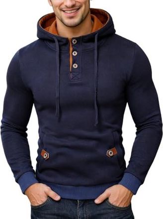 Generico WAZHAKU Pull &agrave; capuche pour homme avec col roul&eacute; - Pull d&eacute;contract&eacute; - Coupe droite - Sweat &agrave; capuche - Printemps - Manches longues - Sweat &agrave; capuche b