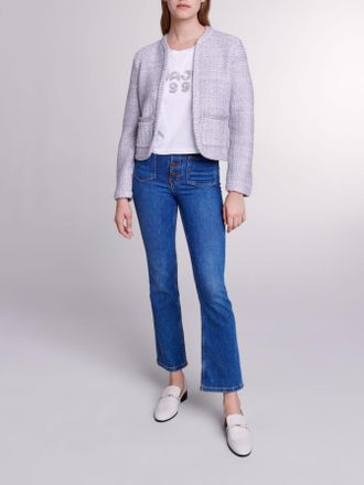 Maje Strick-cardigan In Tweed-optik - Silber - Gr&ouml;&szlig;e 32 - Maje
