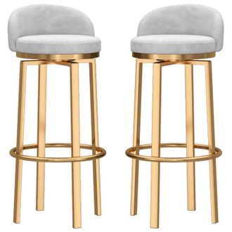 Generic Moderner Samt-Barhocker mit R&uuml;ckenlehne (2Er-Set), Drehbarer K&uuml;cheninselstuhl, Wei&szlig;-Goldene Fu&szlig;st&uuml;tze, 75 cm Hoch, Esszimmer-Dekoration