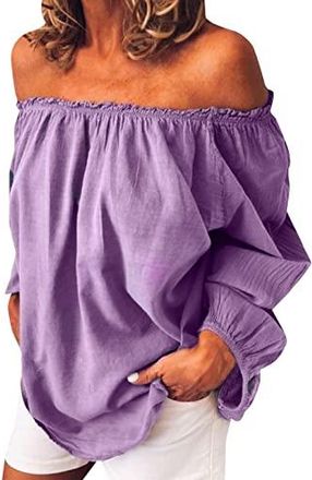 Generic Chemisier pour Femmes Coton Lin Grande Taille en D&eacute;contract&eacute; Chemisiers Et Blouses D&eacute;t&eacute; Manches Longues Col en V Amples Hauts L&eacute;ger Respirant Tunic &Agrave; 