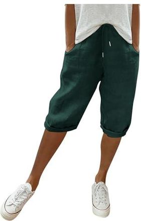 Generic Short Lin Coton Femme &Eacute;t&eacute; Chic Large Fluide Shorts et Bermudas Habill&eacute; Femmes Grande Taille &Eacute;lastique avec Poches Confortable Ample Mode Casual Sport 